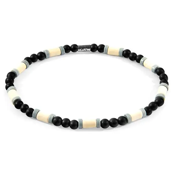 ANCHOR & CREW Samuel Silver & Stone Skinny Bracelet - Black/blue/gray/white