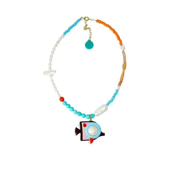GISSA BICALHO Beaded Necklace With Angel Fish Pendant - Red