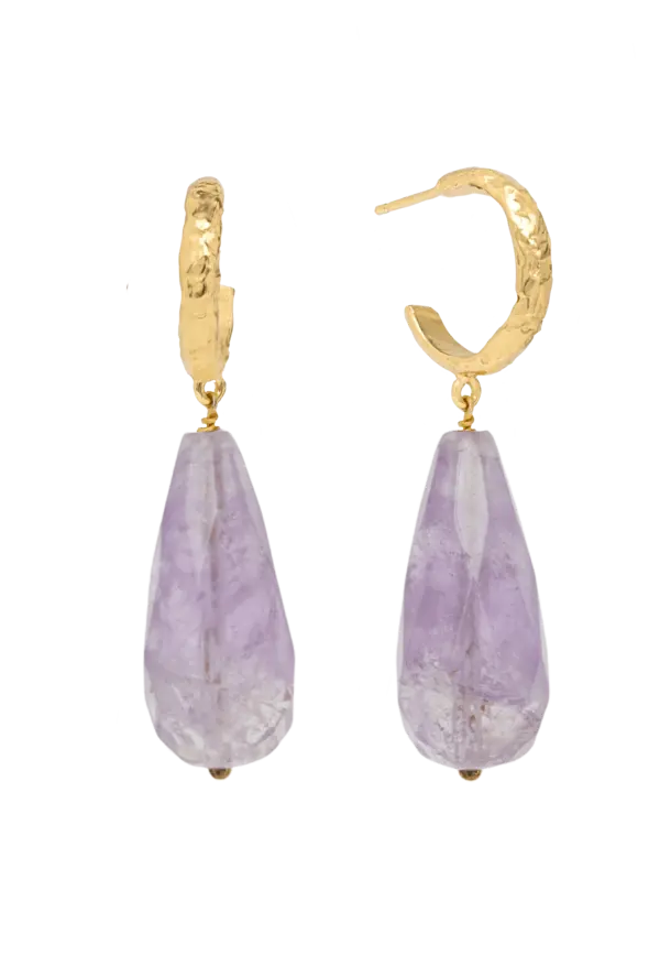 LAVANI JEWELS 22k Gold Plated Amethyst Hoops - Gold/purple