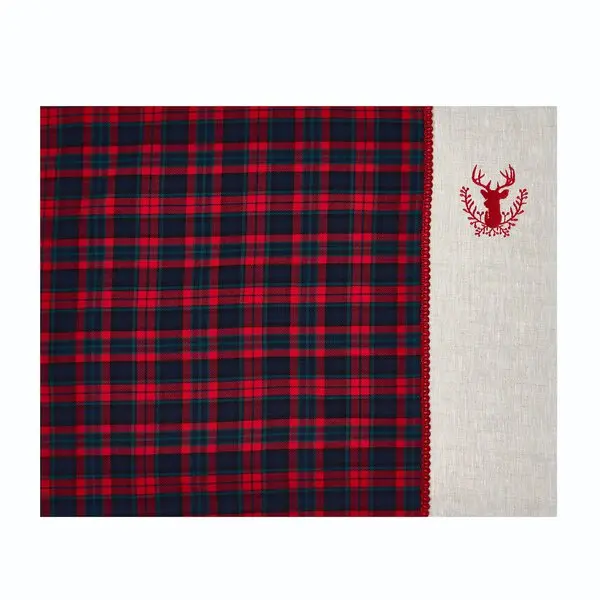 KM HOME COLLECTION Deer Embroidery Tartan Placemat Set Of 2 - Red