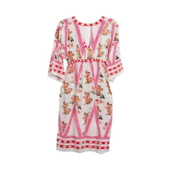 Saachi Aztec Floral Keyhole Kaftan - White