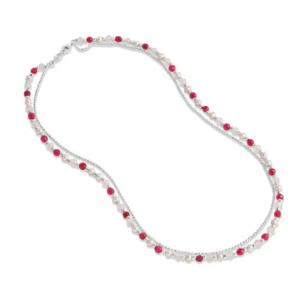 DOWER & HALL Pink Blossom Orissa Necklace - Gray/pink