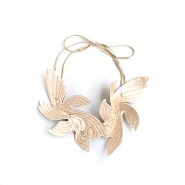 NANA WATANABE Joy Bird Wing Sculptural Embroidered Necklace - White