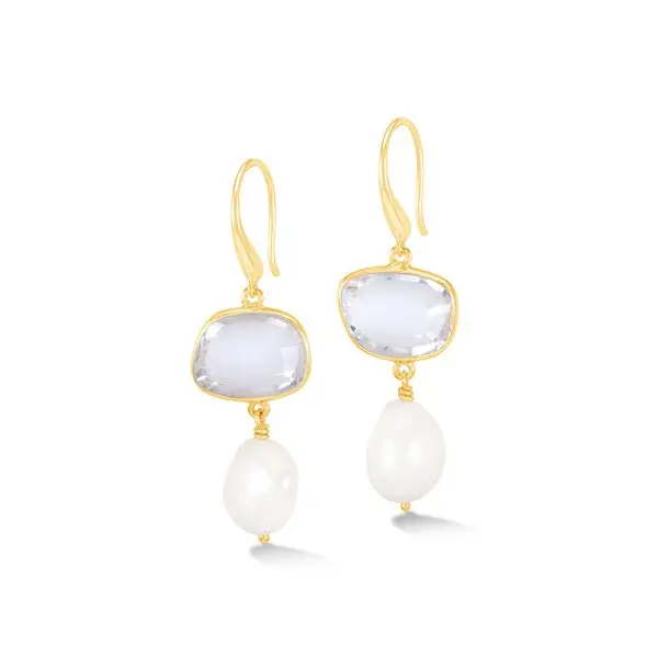 DOWER & HALL Rock Crystal Pebble & Pearl Drop Earrings - Gold/white