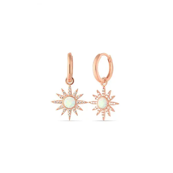 SPERO LONDON Drop Hoop Opal Earrings - Rose Gold/white