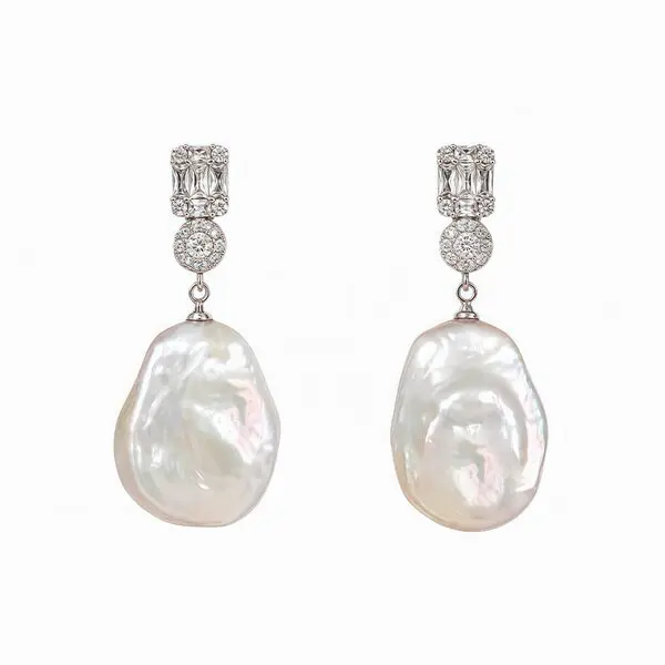 NINEMOO Baroque Pearl Drop Earrings - White/silver