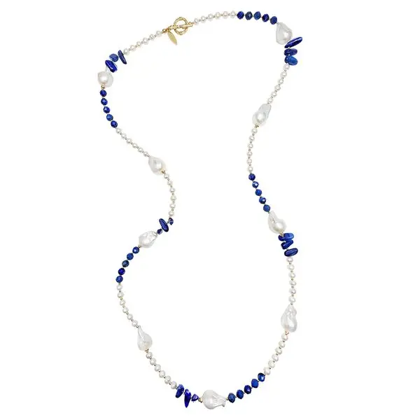 FARRA Baroque Pearls With Lapis And Kyanite Long Necklace - Blue