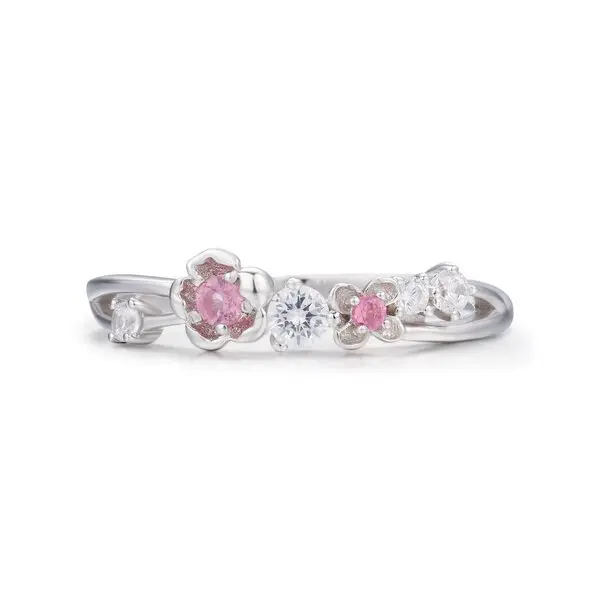 AZURA JEWELRY NEW YORK Cherry Blossom Pink Tourmaline Band In White Gold Vermeil - Silver