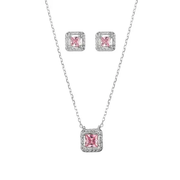 CHIARELLA Necklace And Earrings Set - Silver/pink