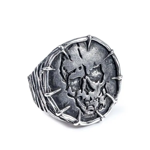 GERMAN KABIRSKI Noctis Stamped Skull Ring - Silver