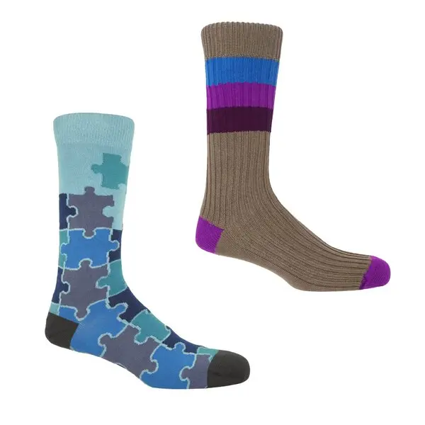 PEPER HAROW - MADE IN ENGLAND Chopper Fawn & Jigsaw Socks Bundle - Blue
