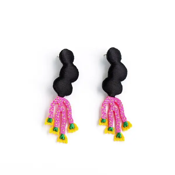 NANA WATANABE Noi Soft Cushioned Embroidered Earrings - Black