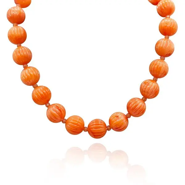 MICHAEL NASH JEWELRY Vicenza Sixteen Inches Carved Melon Bead Necklace - Orange
