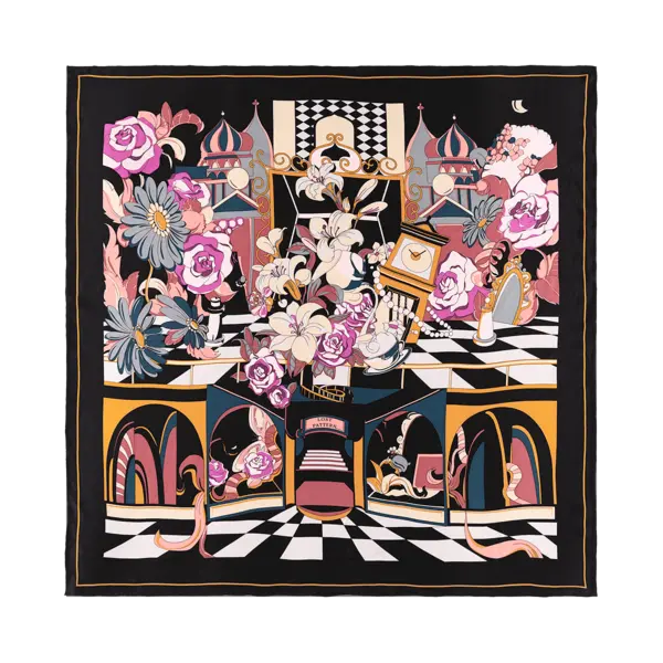 LOST PATTERN Black / Purple "vintage Blooms" Large Silk Square Scarf Black & Purple - Black/purple