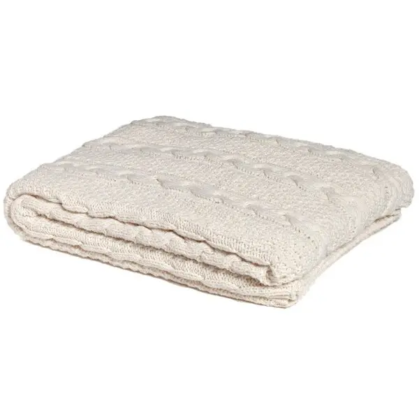 In2green Textured Sustainable Knit Throw Blanket Chunky Cable - White