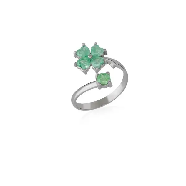 SPERO LONDON Sterling Silver Four Leaves Clover Ring - Silver/green