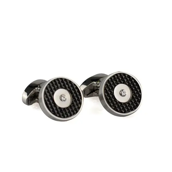 DAVID WEJ Black / Silver Circle Gem Cufflinks Silver - Black/silver