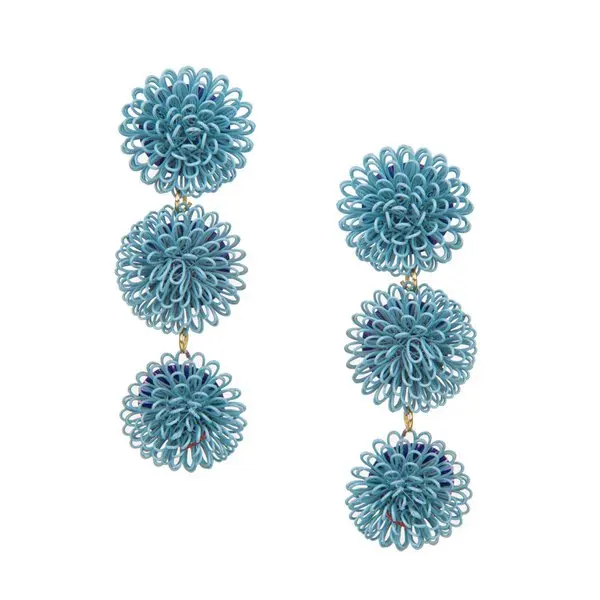 Pat’s Jewelry Flower Pompom Clip-on Earrings - Blue