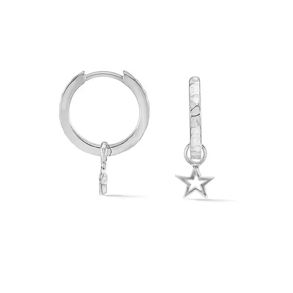 DOWER & HALL Hammered Star Charm Huggie Hoops - Silver