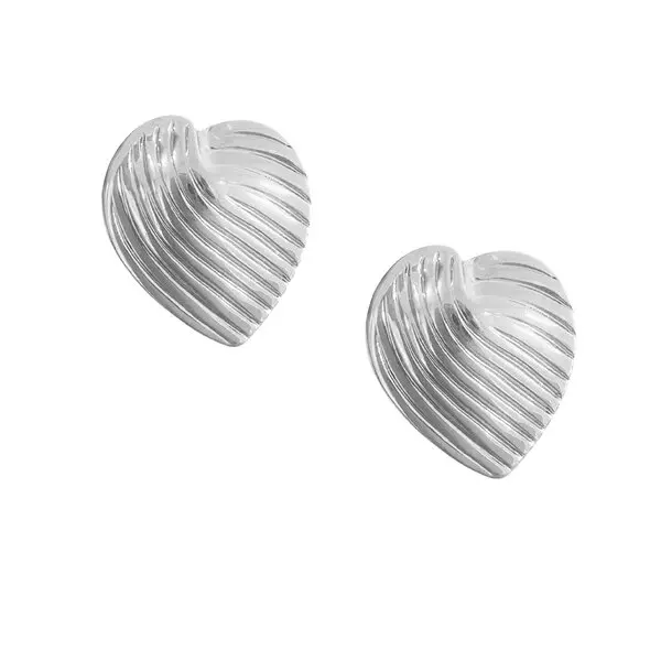 MAISON DE GALA Textured Heart Stud Earrings - Silver
