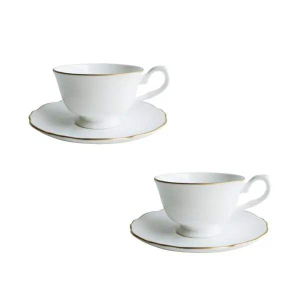 Twig New York Amelie Brushed Gold Set Of Two Espresso Cups & Saucers - Yellow