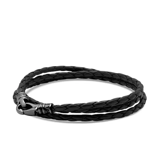 NIALAYA JEWELRY Braided Leather Wrap Bracelet - Black