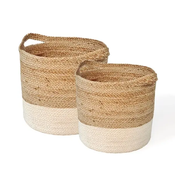 KORISSA Neutrals Kata Colorblock Basket Set Of 2 - White