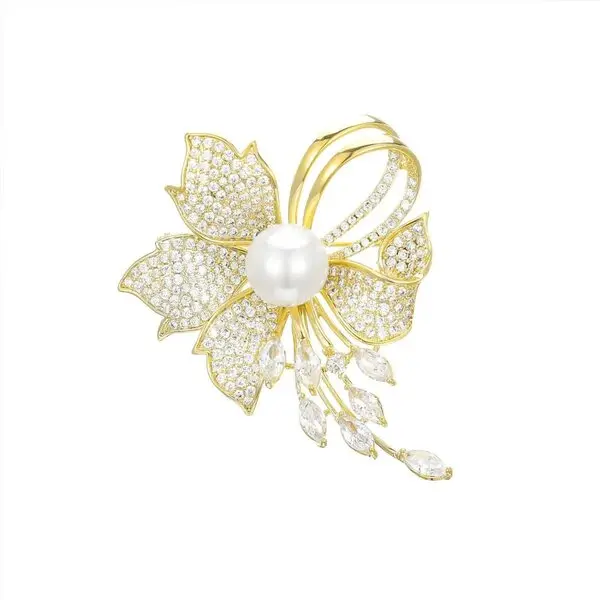 ANGEL BAROCCO Pearl Floral Brooch - Gold