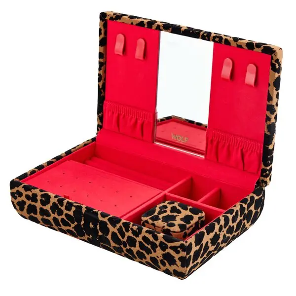 Wolf Savanna Leopard Print Medium Jewellery Box - Black