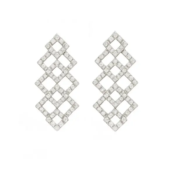 MAISON DE GALA Lattice Shine Statement Drop Earrings - Silver