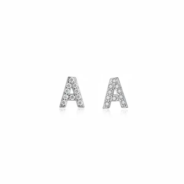 ANGEL BAROCCO Diamond Letter Initial Stud Earrings - Silver