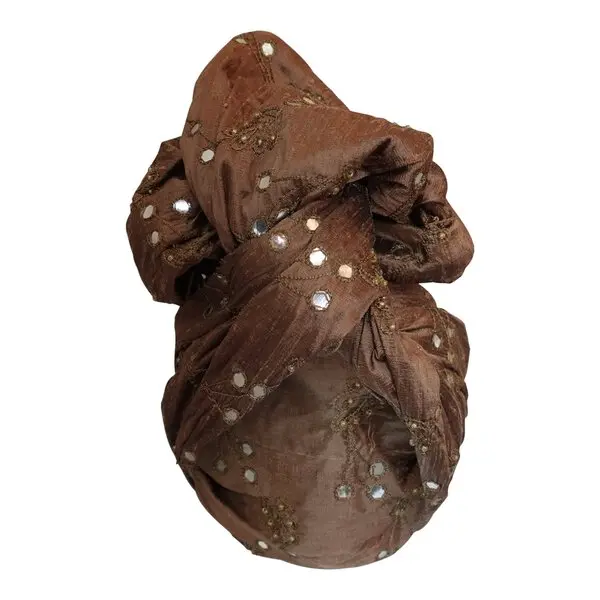 ROMER MILLINERY Twisturban In Beaded & Embellished Silk Shantung - Brown