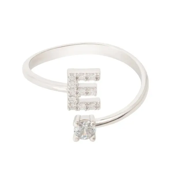 LATELITA Initial Ring Silver E - White/silver