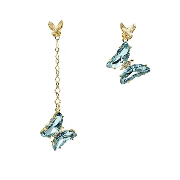 FARRA Swarovski Butterfly Asymmetric Earrings - Blue