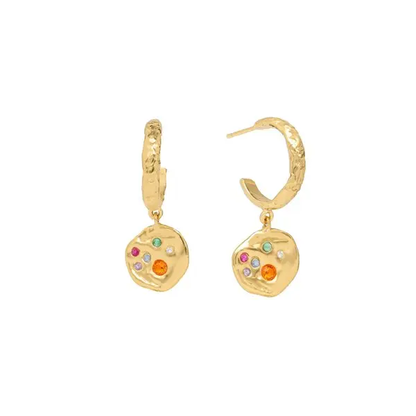 LAVANI JEWELS Plated Hoop Earrings With Multicolor Pendants - Gold
