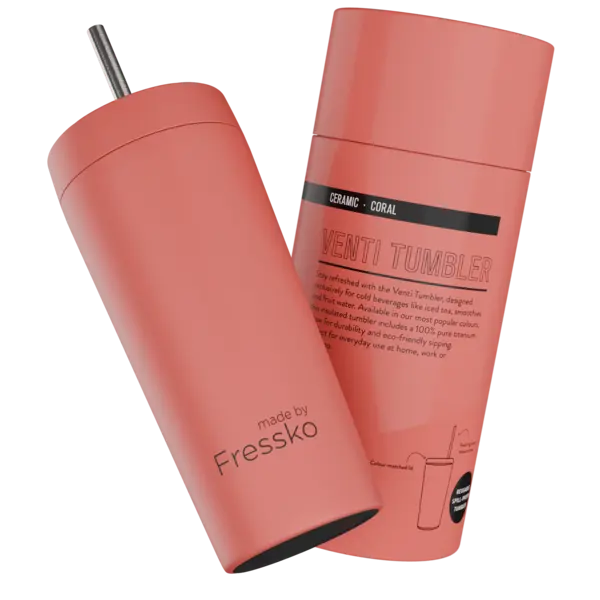 Fressko Venti 600ml/20oz Tumbler, Ceramic Coral - Orange