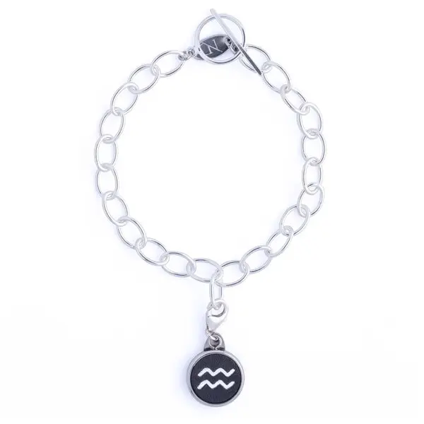 N'DAMUS LONDON Aquarius Zodiac Sterling And Leather Bracelet - Silver