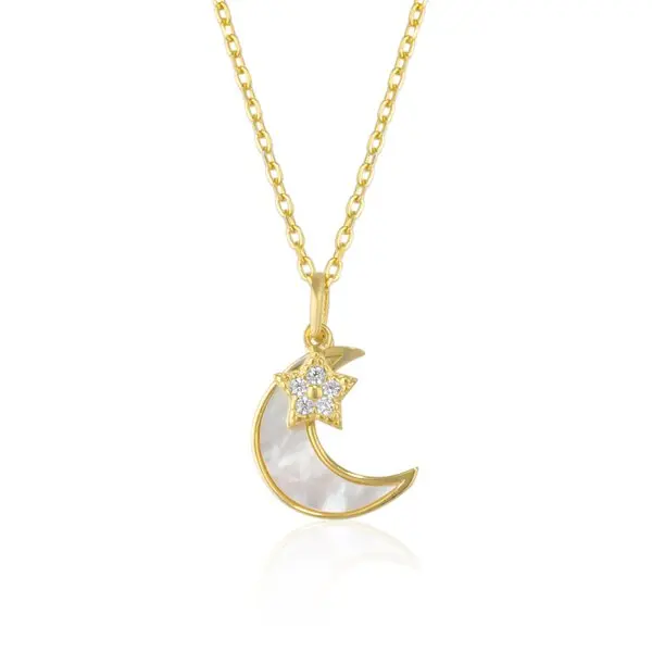 SPERO LONDON Sterling Silver Mother Of Pearl Moon & Star Pendant Necklace - Gold