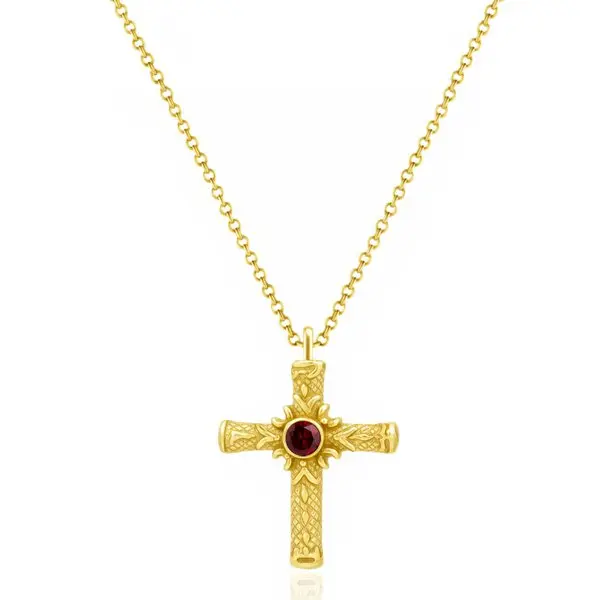 UNALOE Spiritual Cross Necklace With Ruby In Gold Vermeil - Gold/red