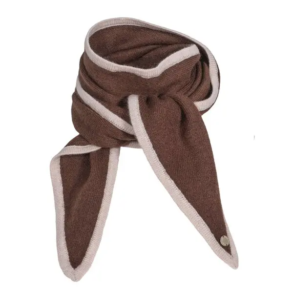 TIRILLM Ayla Small Neck Scarf In Soft Pure Cashmere, Dark With Beige Trimming - Brown