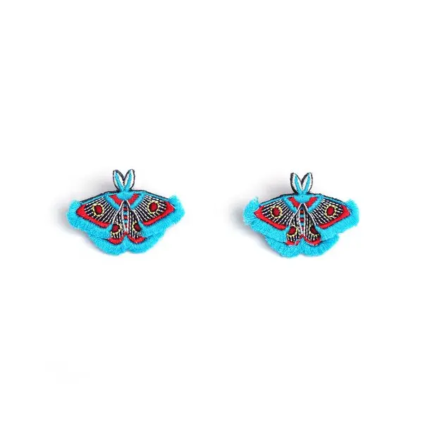NANA WATANABE Moth Winged Embroidered Earrings - Blue