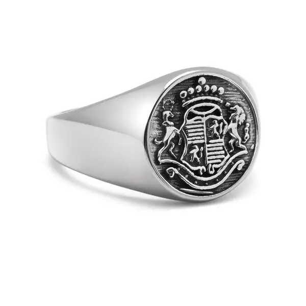 NIALAYA JEWELRY Stainless Steel Crest Ring - Silver