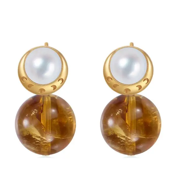 AUROZIA Starry Moon Lunar Phase Stud Earrings - Yellow