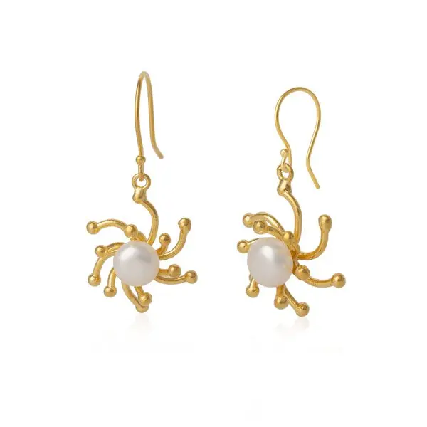 SPERO LONDON Pearl Sunburst Sterling Silver Drop Earrings - Gold