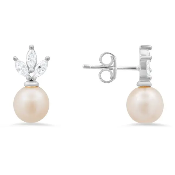 KYLIE HARPER Marquise-cut Cz & Pearl Drop Stud Earrings - Silver