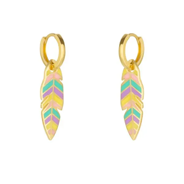 SPERO LONDON Feather Leaves Rainbow Enamel Hoop Earrings - Gold