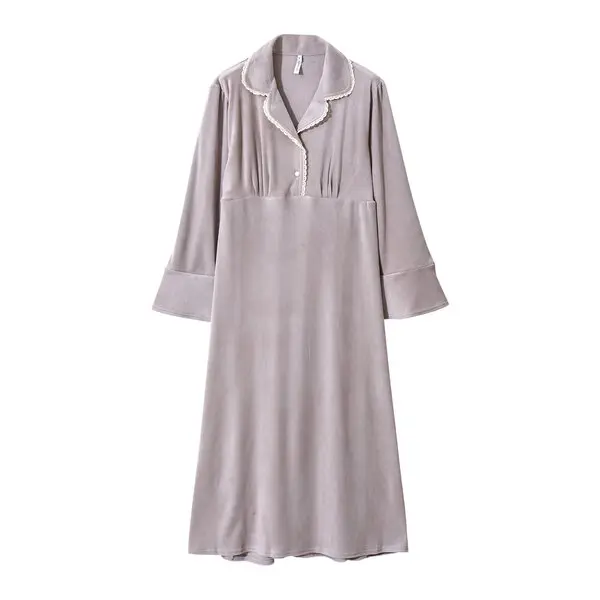 LUNALUZ Long-sleeve Collar A-line Dress - Blue/grey