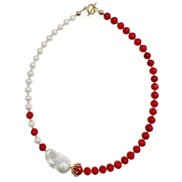FARRA Freshwater Pearl And Coral Necklace - Red
