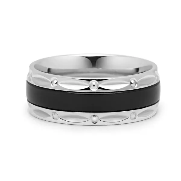 NIALAYA JEWELRY Band Ring With Black Ruthenium - Silver