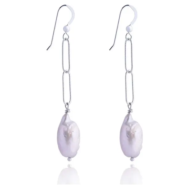 N'DAMUS LONDON Silver Baroque Pearl Drop Earrings - Silver/white